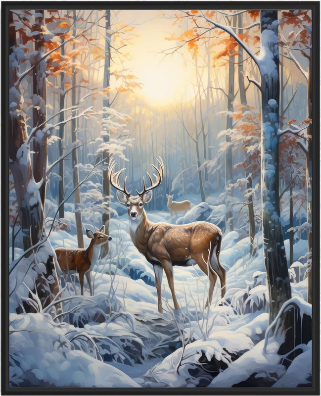 Winter Forest Animal Christmas Poster Art Print, Holiday Decorations ...