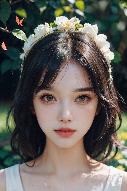 00009 2612494610 1girl, flowing sundress, floral headpiece, delicate makeup, (luminous eyes ...