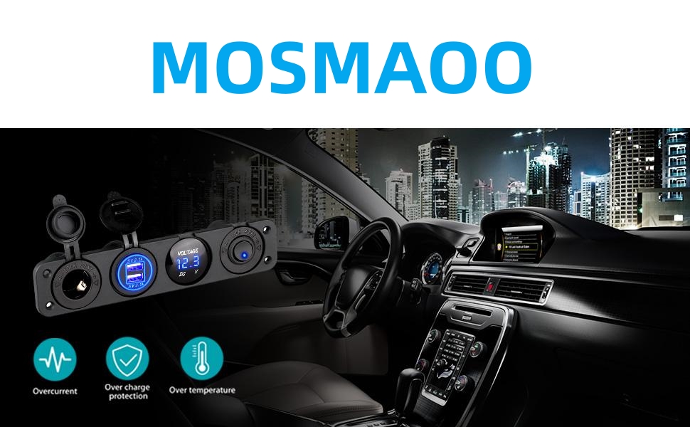 Panou intrerupatoare incarcator auto, MOSMAOO®, Cu voltmetru si ...