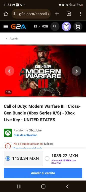 G2A: Call of Duty: Modern Warfare III Xbox precio en app región eeuu