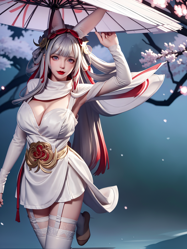 00015 1331467104 1girl,solo,thighhighs, Medium breast,cleavage,garter straps,white thighhighs ...