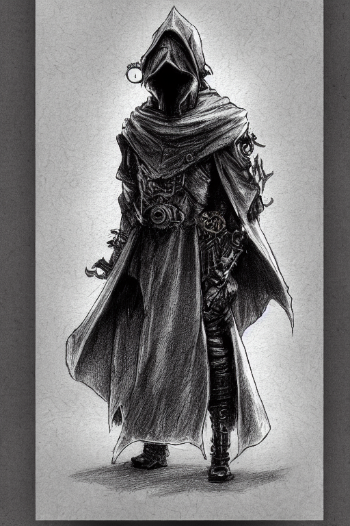 aronkovich dnd character portrait of steampunk criminal cloaked ...