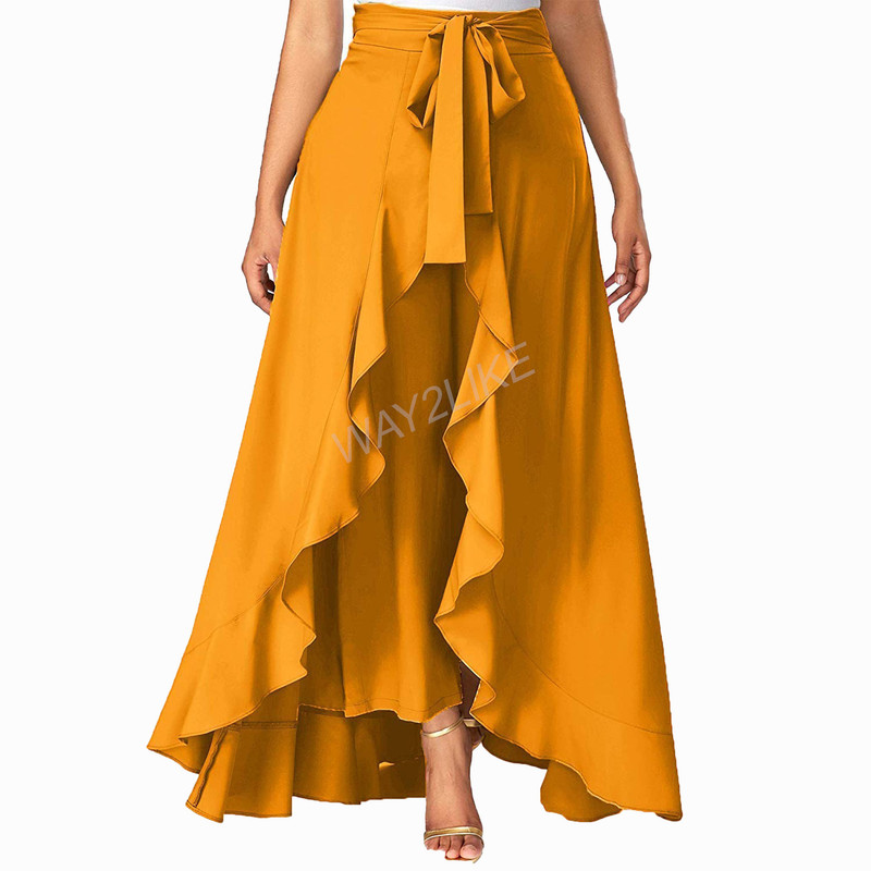 Women Ruffle Pants High Waist Maxi Crepe Palazzo Night Club Cocktail ...