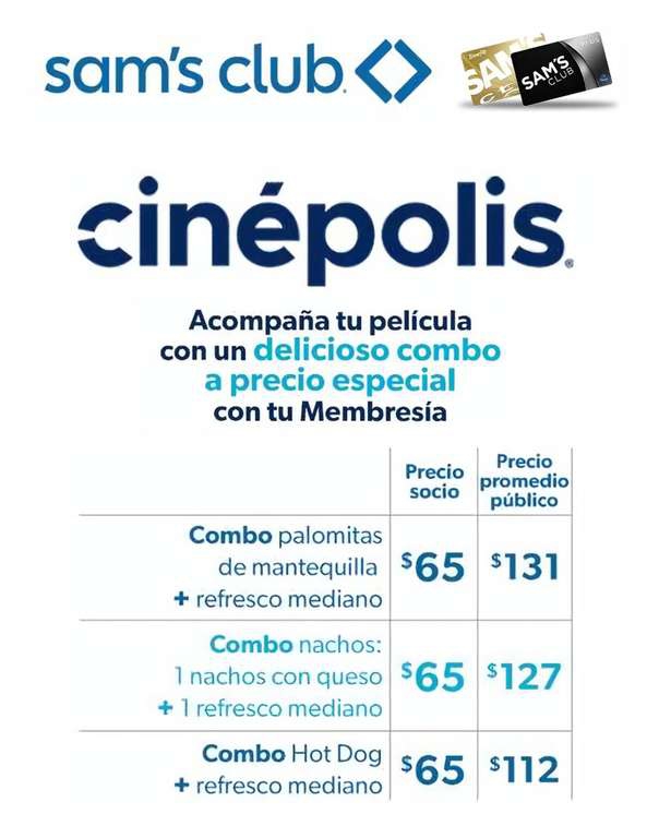 Boletos Cinépolis y Combos a precio especial con Beneficios Sam's Club