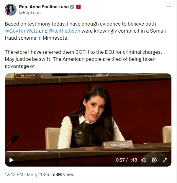 Rep. Anna Paulina Luna refers MN Governor and AG to DoJ for Criminal ...