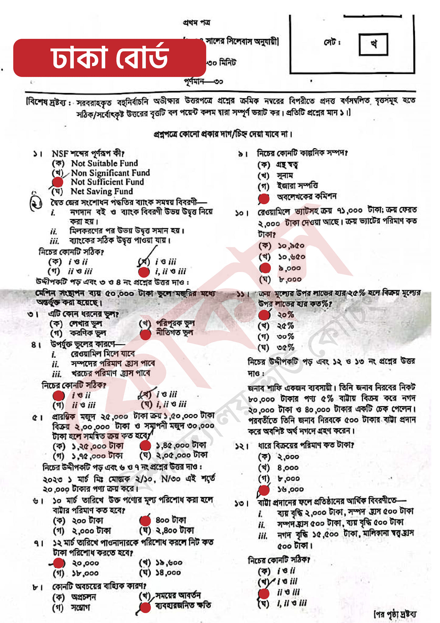 HSC Accounting 1st Paper MCQ Questions and Answers 2024 PDF Download ...