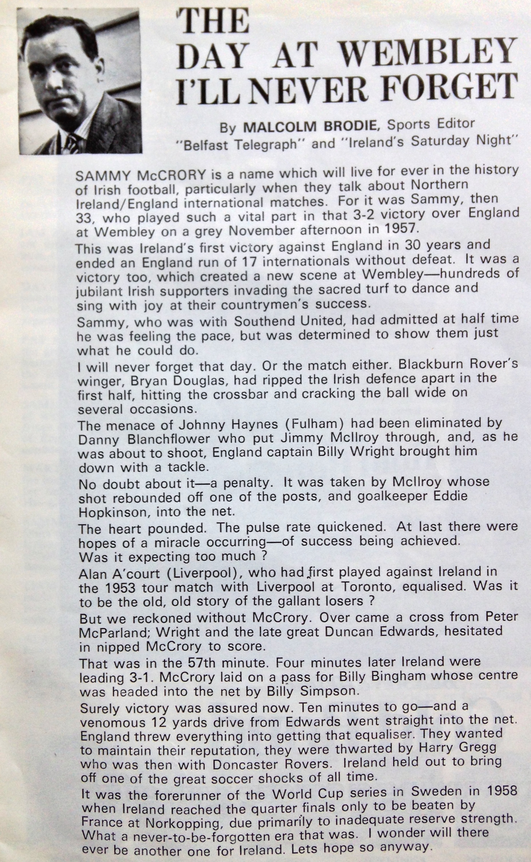 Billy Simpson 1957 nov england northernireland — Postimages