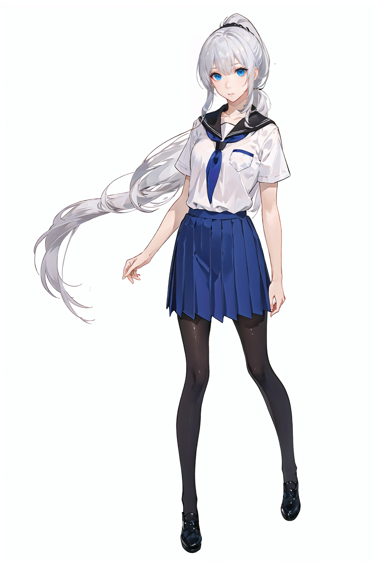 07988 2591122354 best quality,ultra high res,1girl,solo,white background,full body, JK,ponytail ...