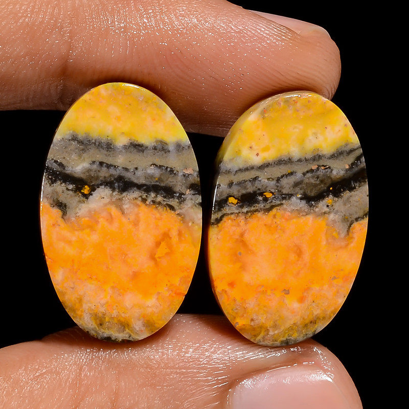 Natural Bumble Bee Jasper Oval Cabochon Gemstone Pair 28 Ct. 23X14X4 mm ...
