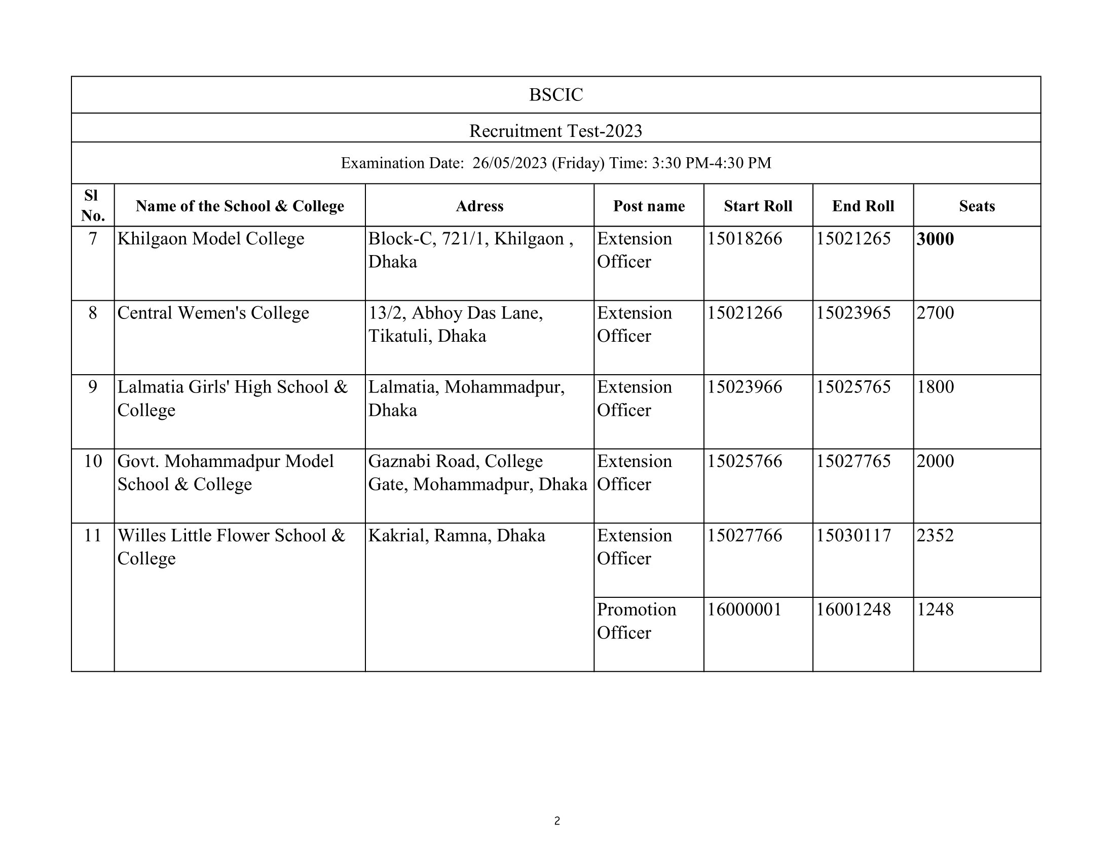 BSCIC Exam Seat Plan 2023 PDF 2 — Postimages