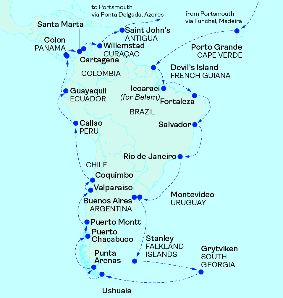 Saga s 2023 South American Explorer cruise map — Postimages
