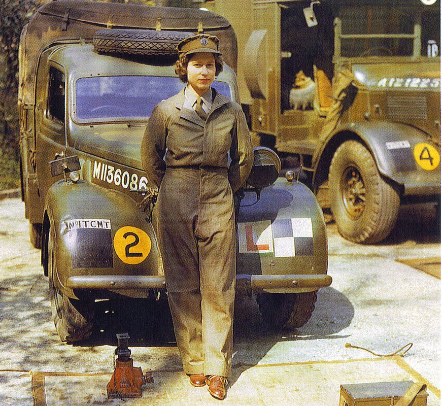 Queen Elizabeth II in 1945 Austin Tilly and Austin K2 Y ambulance ...
