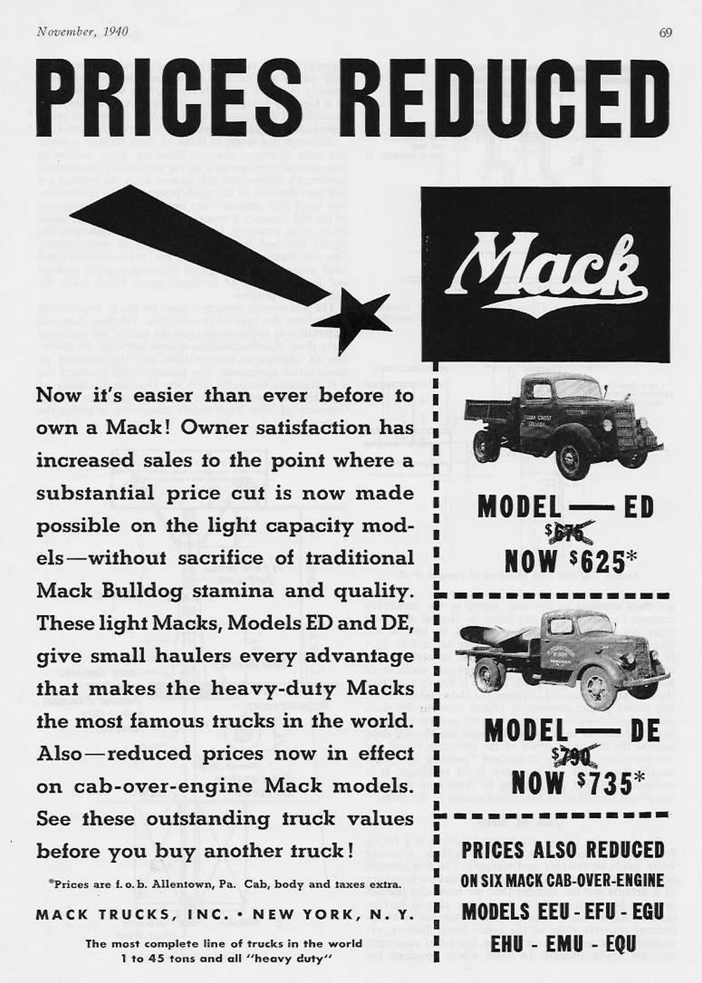 Mack '40 ED DE Prices Reduced Nov '40 — Postimages