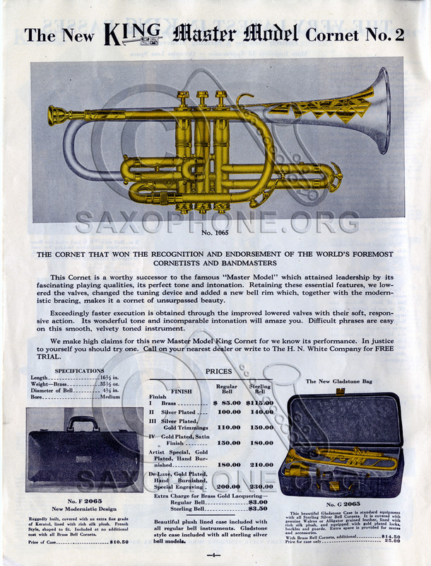 King 1934 catalog model 1065 Master Model 2 cornet — Postimages