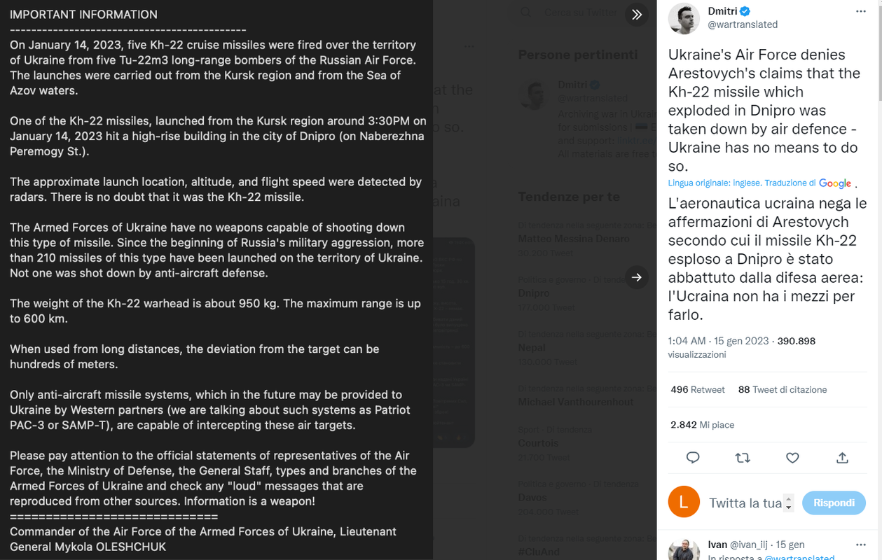2023 01 16 14 57 13 Dmitri su Twitter Ukraine's Air Force denies ...