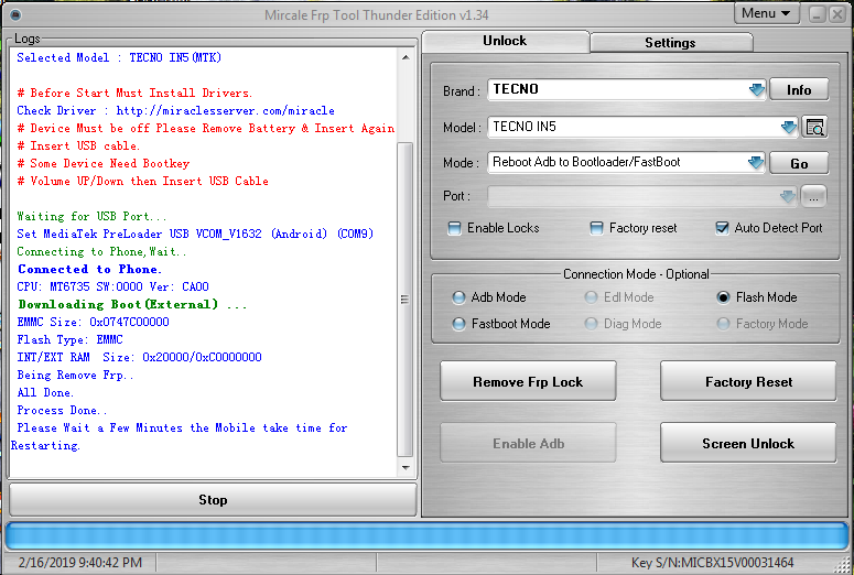 GSM-Forum - Tecno IN5 FRP Lock Remove Done By Miracle Thunder FRP Tool