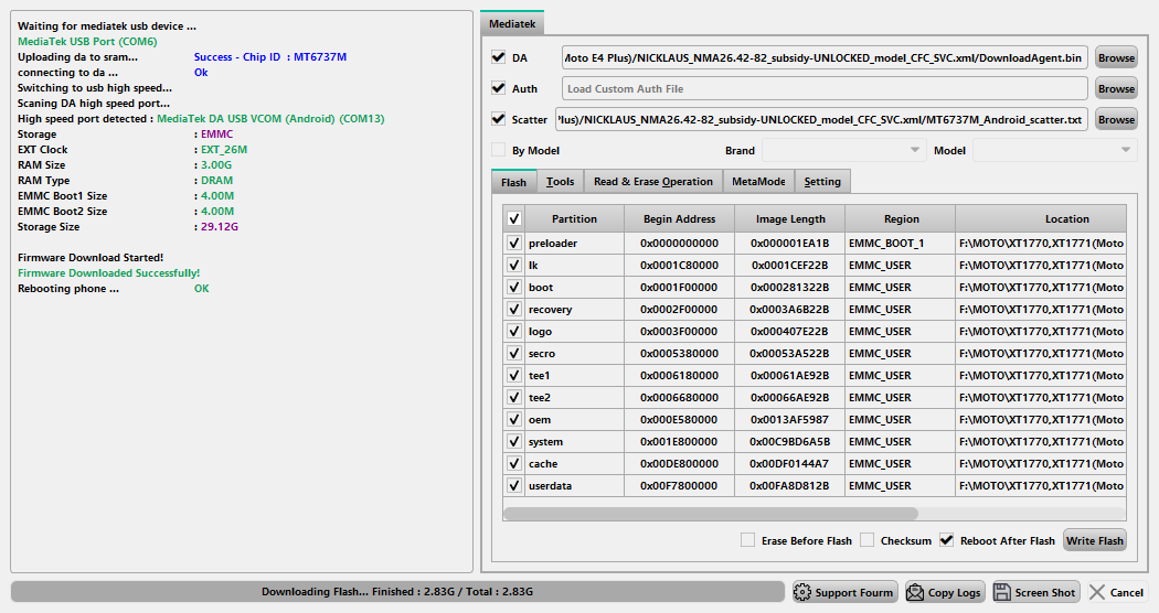 Moto e4 plus hang on logo flash success by amt 1.0.2 - GSM-Forum