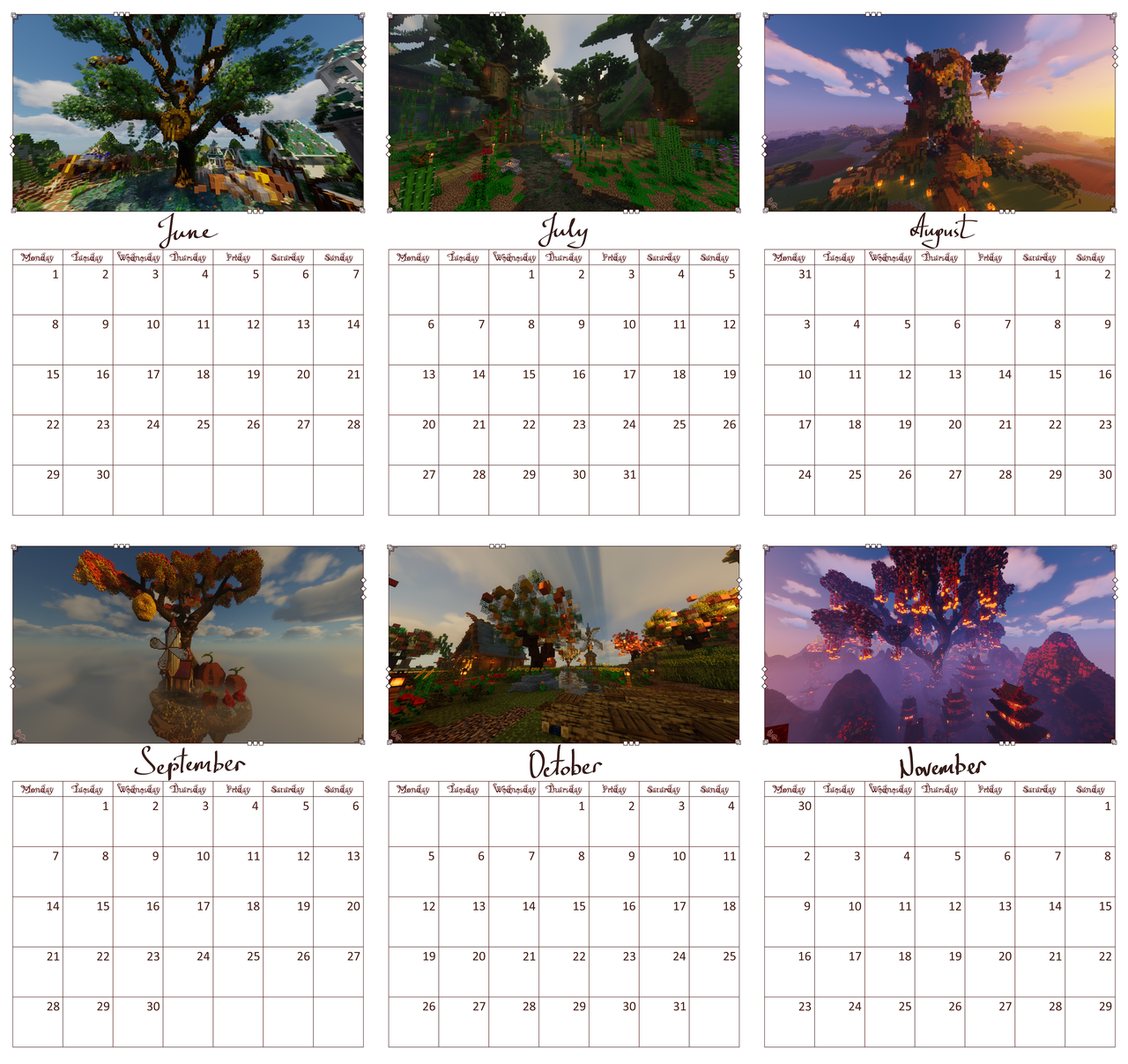 🗓 Minecraft Calendar 2026 - CaraRose Builds [Digital & Printable] FREE