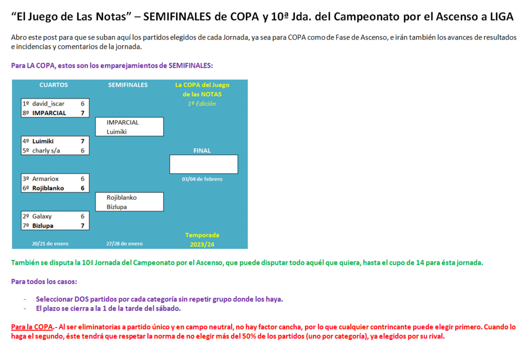 El Juego de Las Notas – 13ª Fecha (Copa y Ascenso)