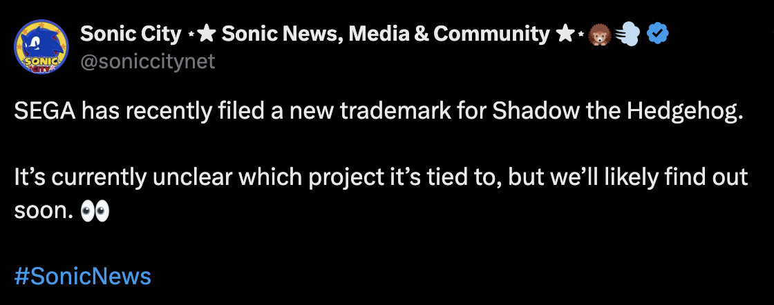 Vice: SEGA's new trademark for Shadow the Hedgehog. New game? Remake of ...
