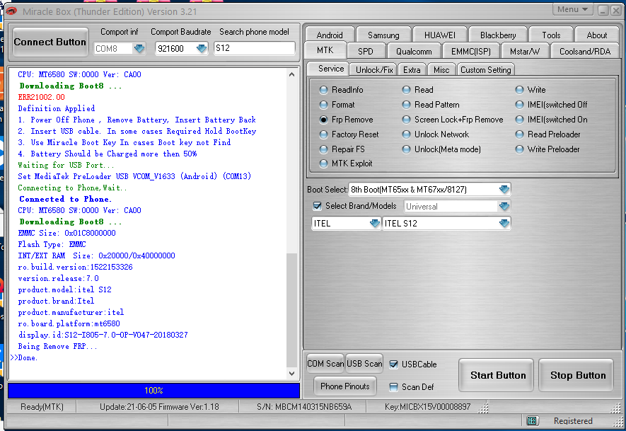 Itel S12 Frp lock Remove Done By Miracle Login Edition 3.21(Success ...