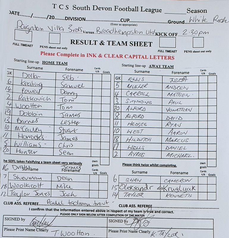 team sheet — Postimages