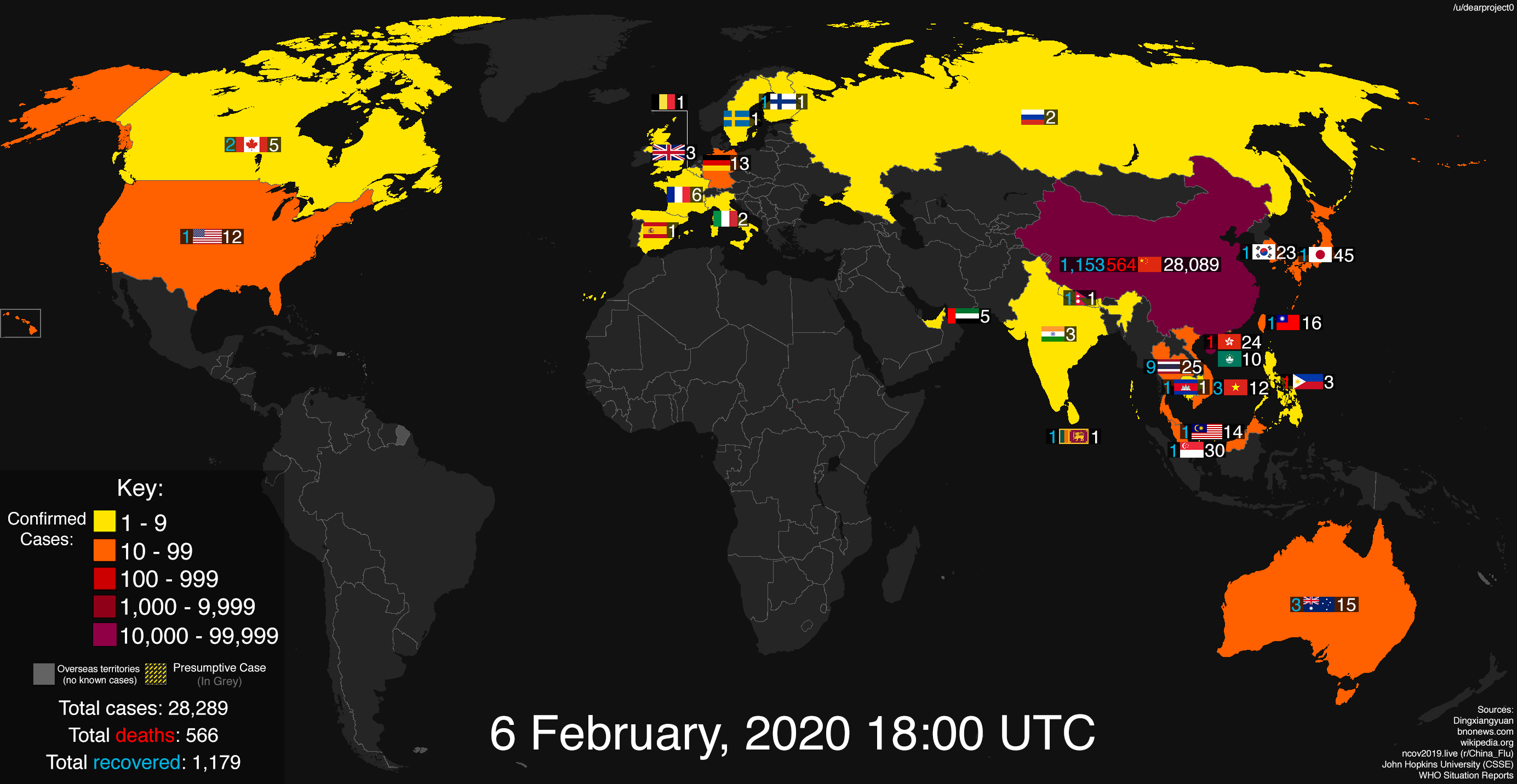 Map of the current situation as of 6 February, 2020 : r/China_Flu