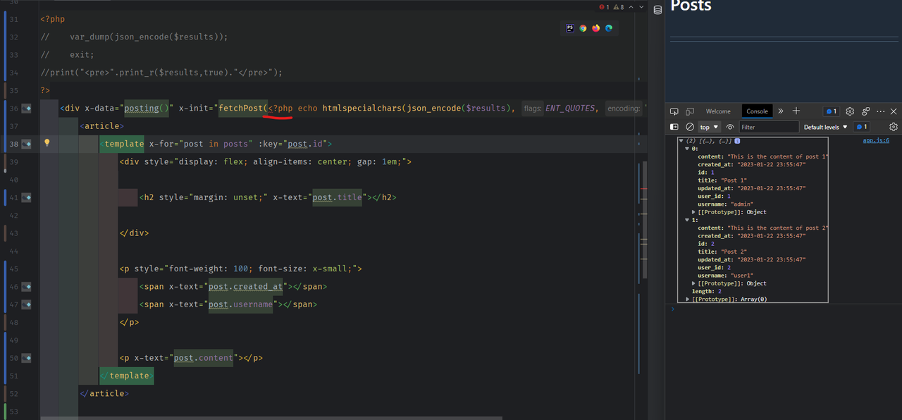 Javascript Alpinejs Pass An Array From Php To X Init Stack Overflow