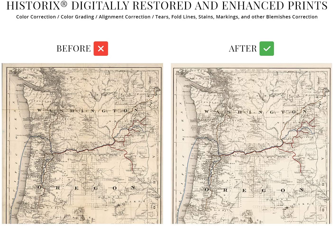 1880 Oregon and Washington Territory Township Map Vintage Wall Art ...