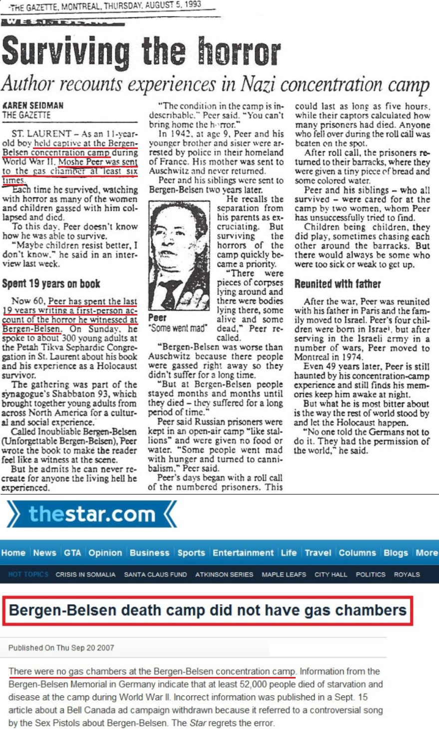 Holocaust Moshe Peer sent six times to the gas chamber of Belsen no gas ...