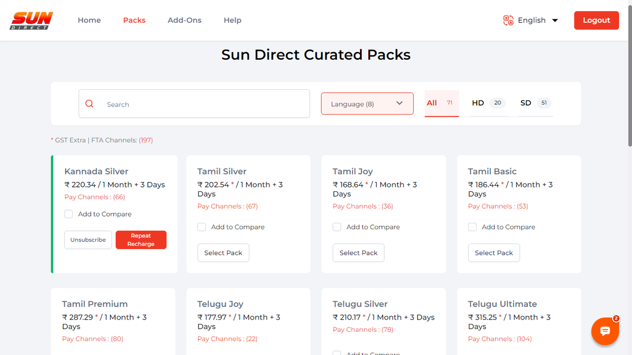 Good News - Sun Direct website revamped with New UI | DreamDTH Forums