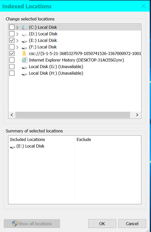 Indexing selected locations problem : r/WindowsHelp