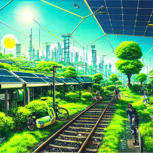 2731530069 sunny day utopia solarpunk city cyberpunk green train ...