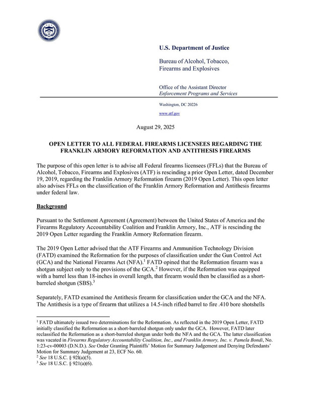 Open Letter to All FFL Regarding the Franklin Armory Reformation ...