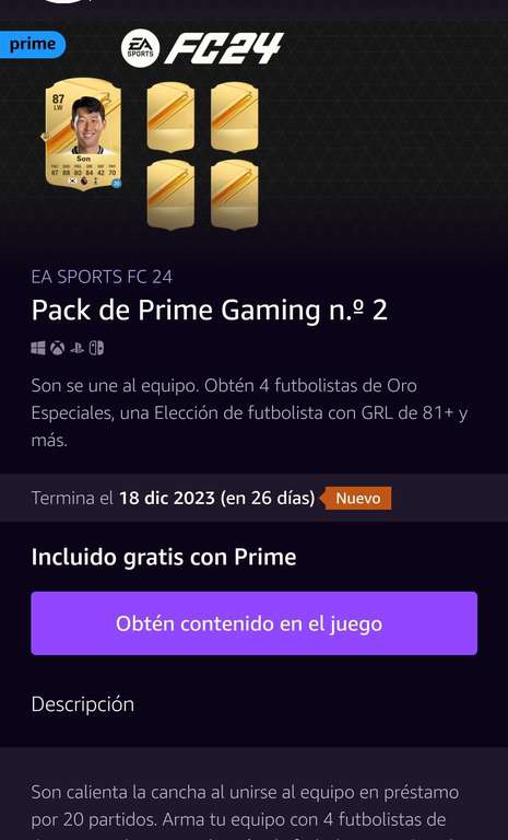 Prime Gaming: Pack 2 recompensas EA FC24