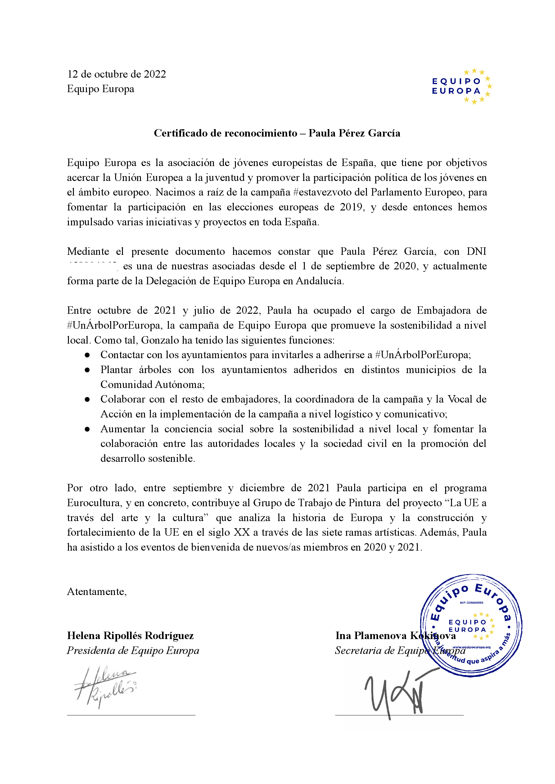 Certificado Paula Pe rez Garci a — Postimages