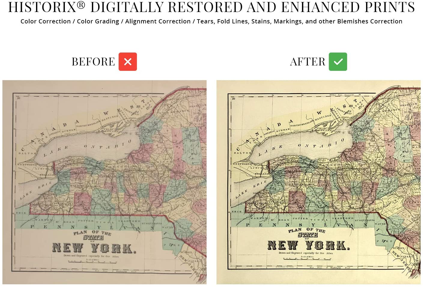 1875 New York State Map Print - Vintage State of New York Poster Wall ...