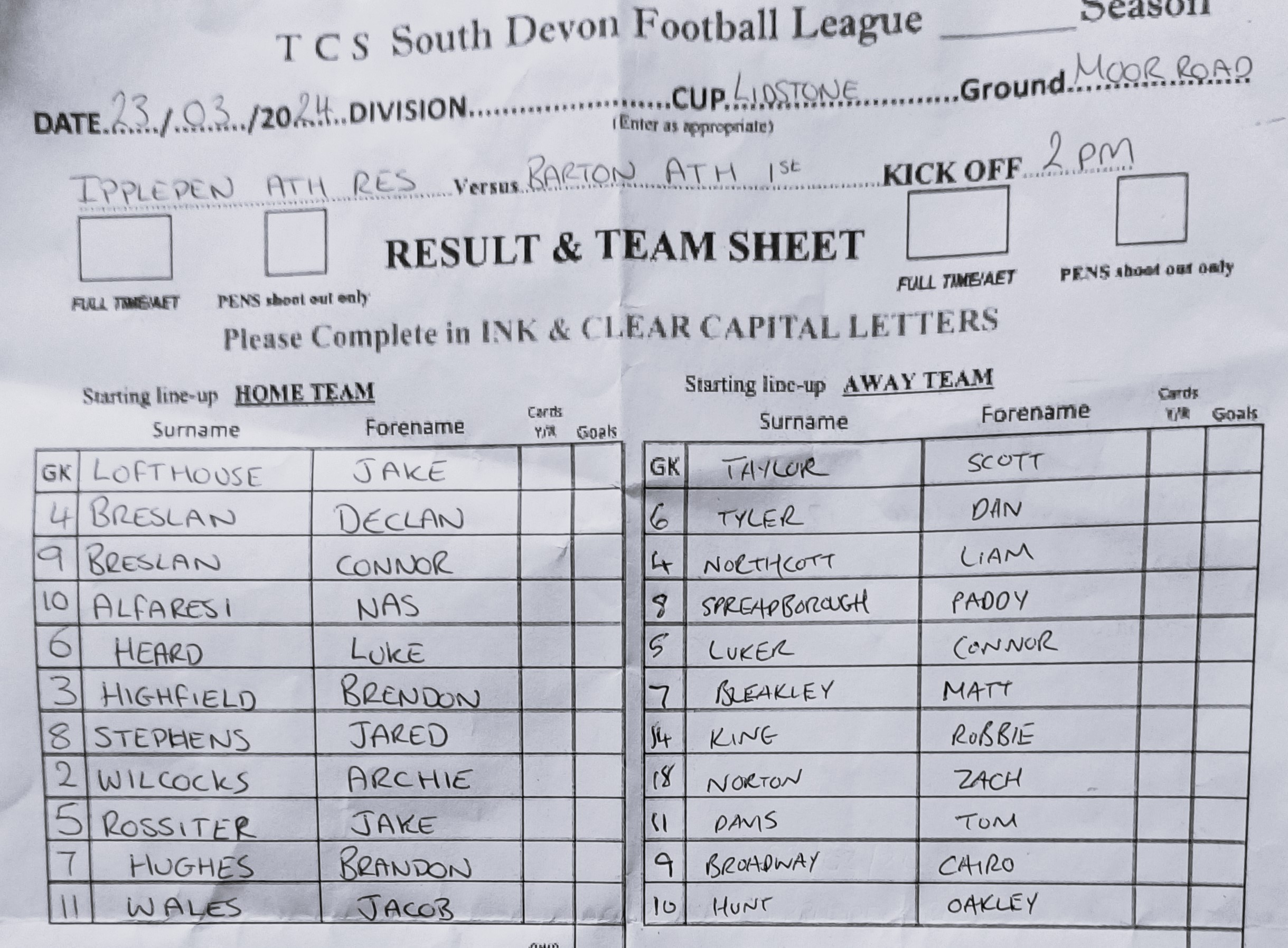 Team sheet — Postimages