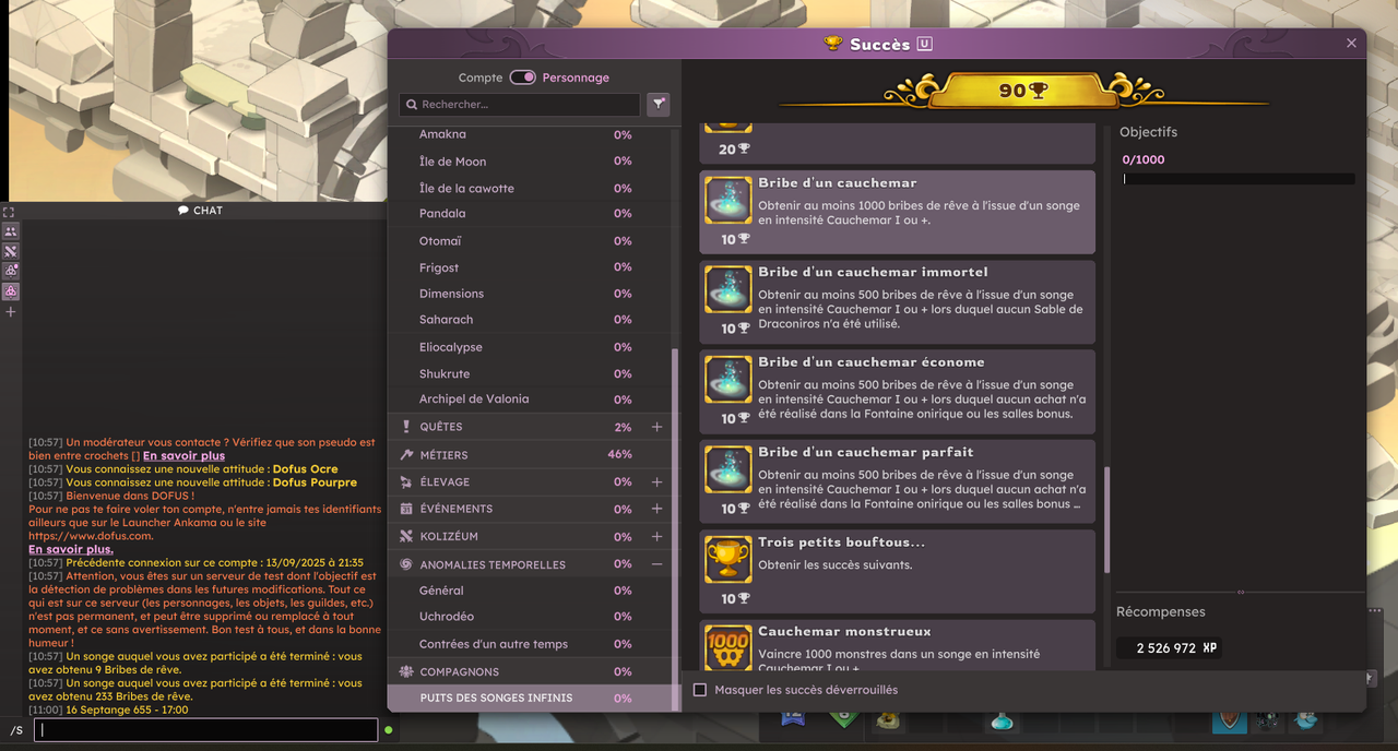 Succès songe ne se met pas à jour (les vrais succès IG, pas les anciens des paliers bêta ...