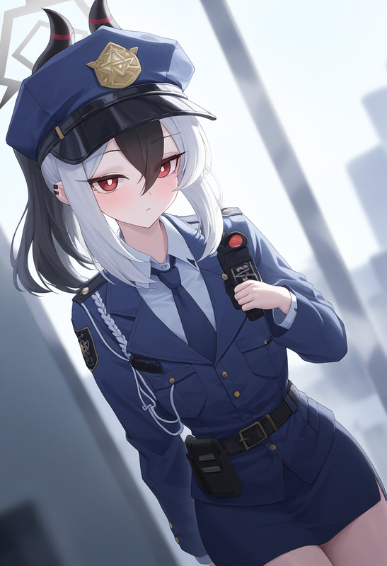 depth of field, 1girl, [kayoko (blue archive)], blue archive, {{{{police uniform s 3063326594 ...
