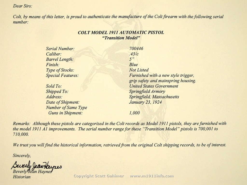 1924 M1911A1 "Transition" with inscription. | 1911 Firearm Addicts