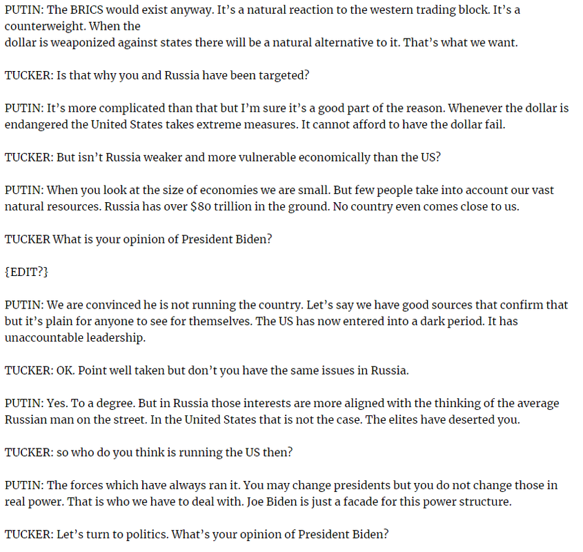 Tucker-Putin interview partial transcript in here. | Political Talk