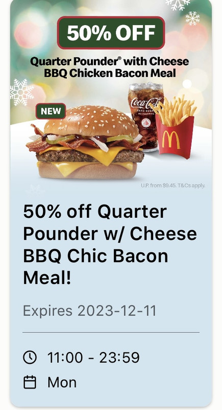 [gpgt] 50 Off Quarter Pounder With Cheese Bbq Chic Bacon Meal Kym