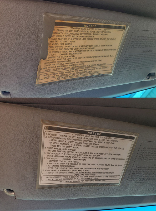 Replacement 4WD Notice for Visor | Tacoma World