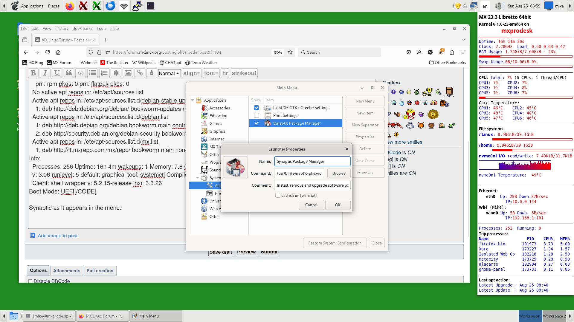 synaptic menu — Postimages