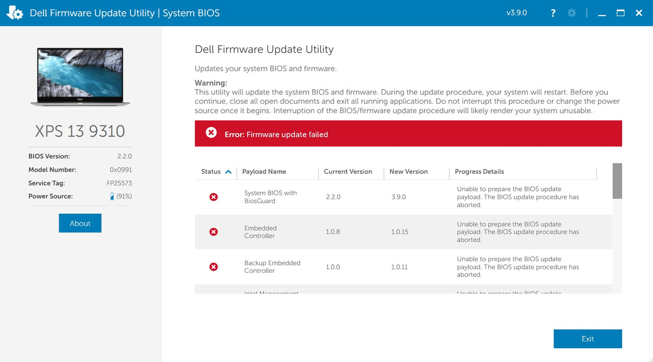 Dell XPS 13 (1310) BIOS/Firmware Update Failure (2.2.0 to 3.9.0) : r ...