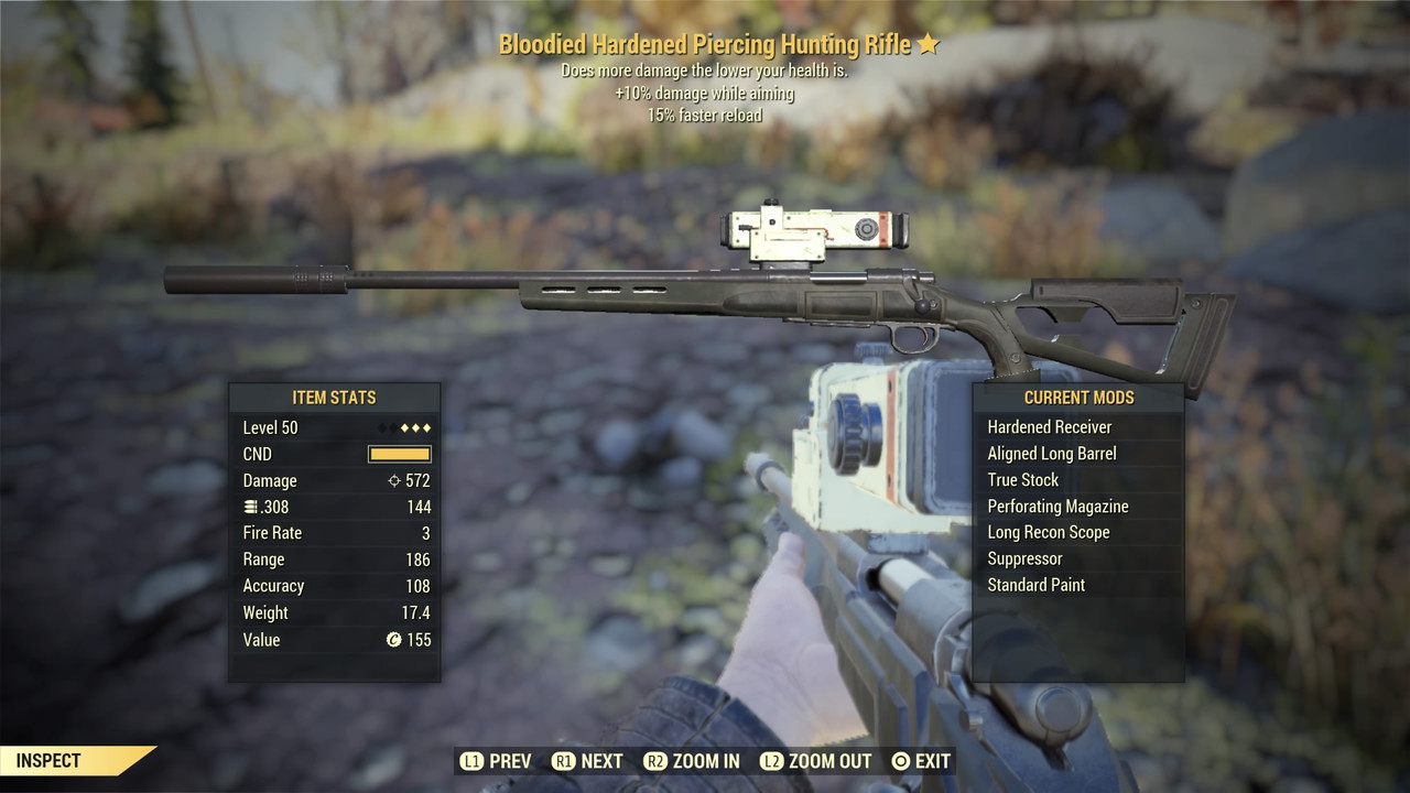Found a bloodied hunting rifle of my tenth queen today : r/fo76