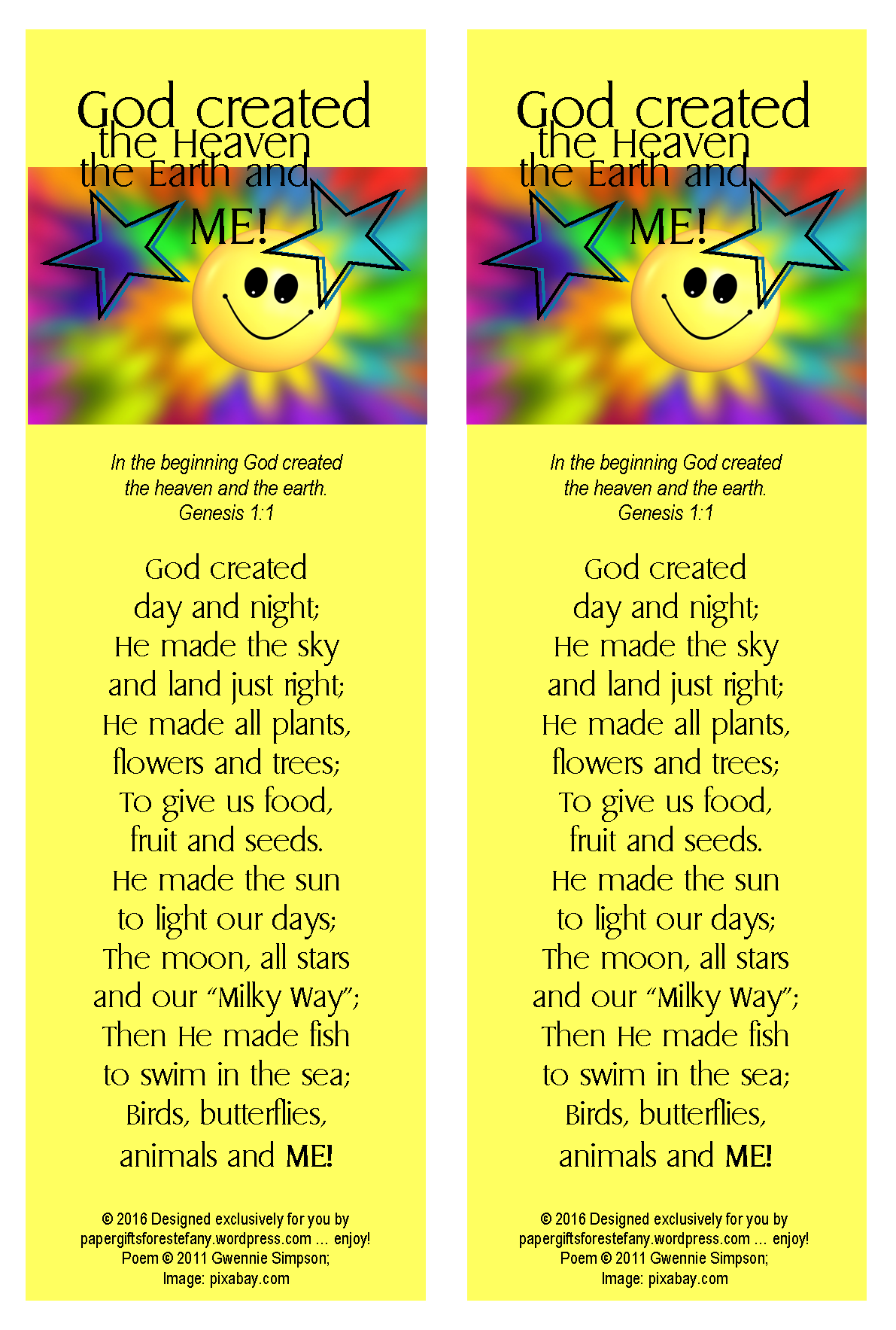 PGFE Creation Poem Bookmark 4x6 — Postimages