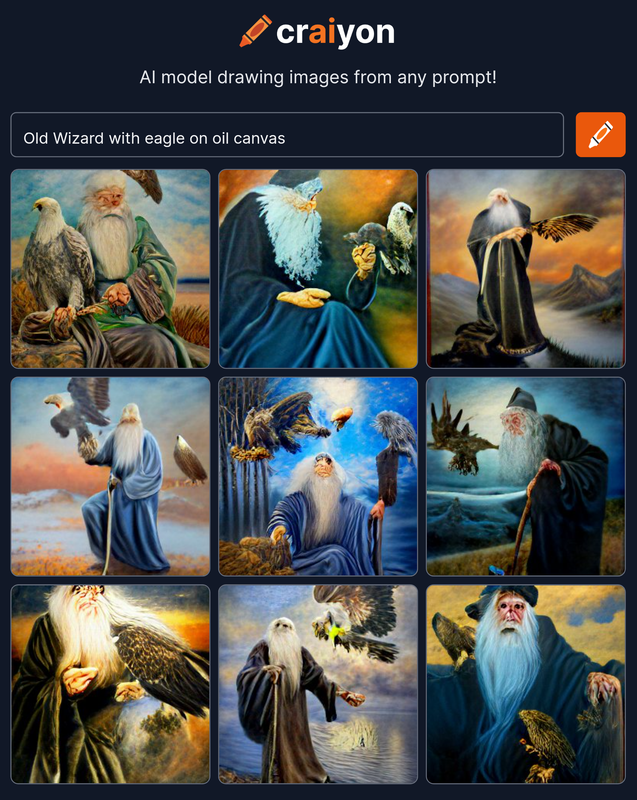 craiyon 205840 Old Wizard with eagle on oil canvas — Postimages