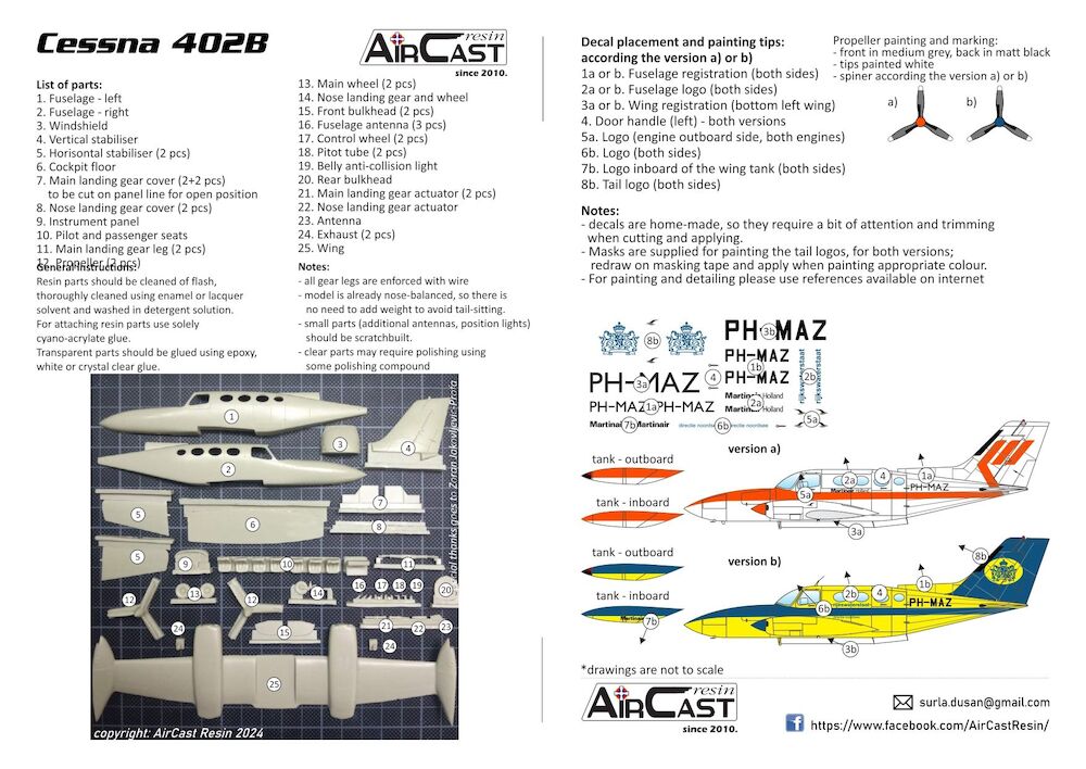 1/72 - Cessna 402B Utiliner/Businessliner resin kit by AirCast Resin ...